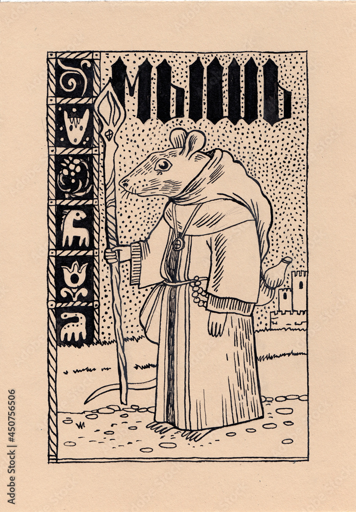 medieval mouse monk with magic staff Stock Illustration | Adobe Stock
