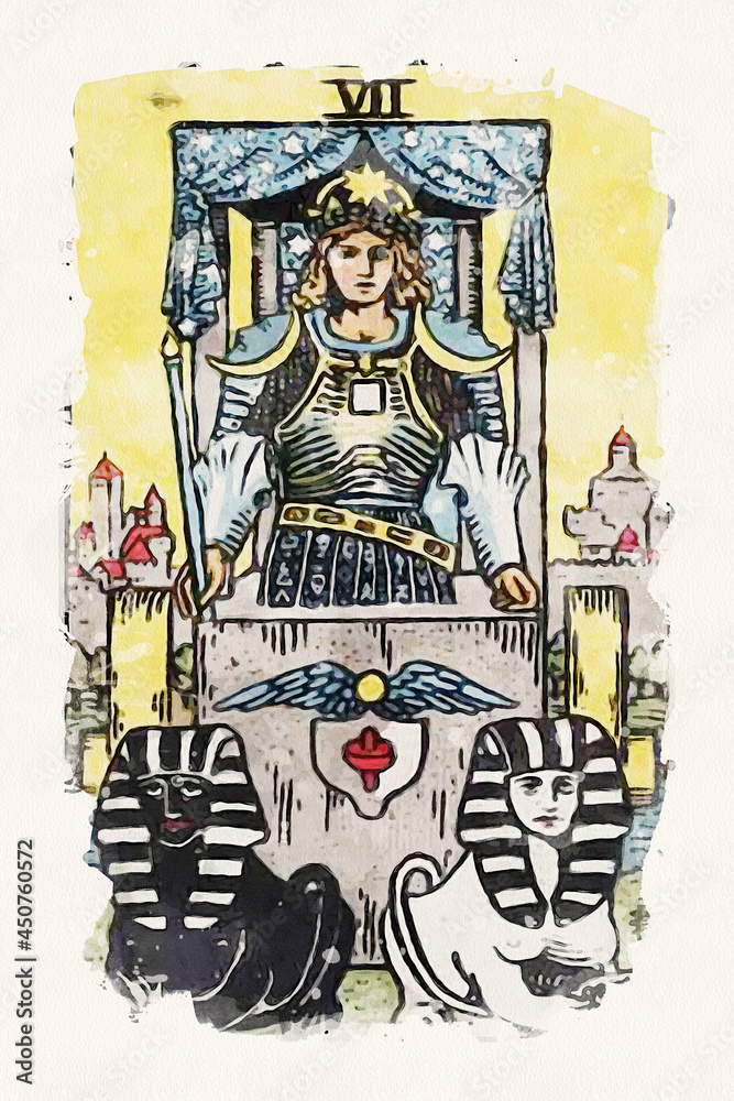 Painting Of The Chariot Tarot Card In Watercolor Style | The 7th Major ...