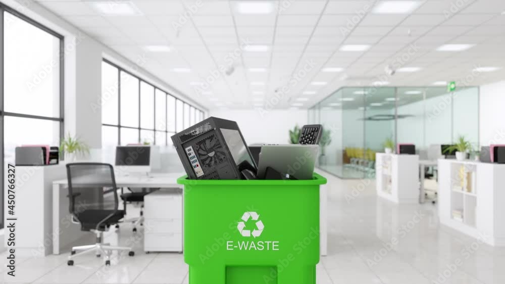 Electronic Wastes Collected In The Green Colored Garbage Bin With E ...