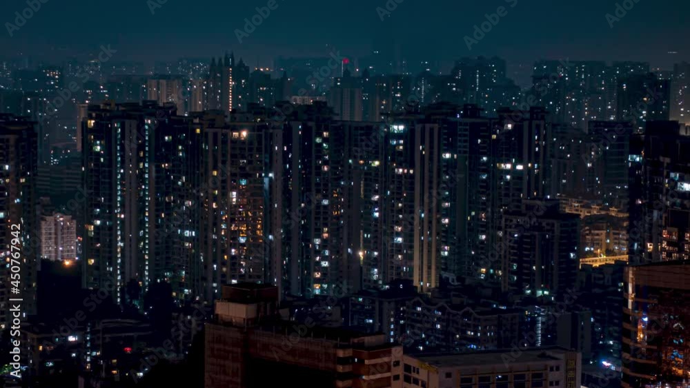 Night to day transition of dystopian metropolis timelapse. Dark gritty ...
