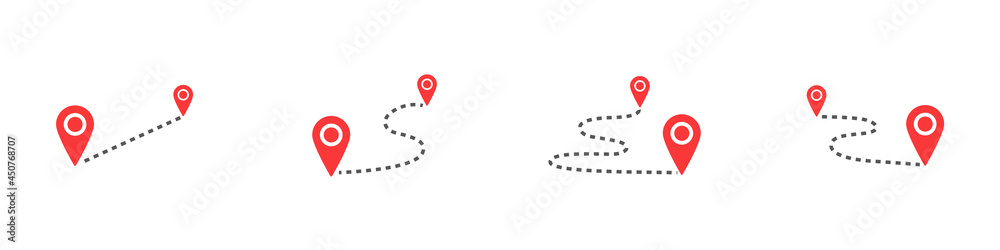 Conjunto de icono de ruta. Concepto de ubicación, punto de partida y ...