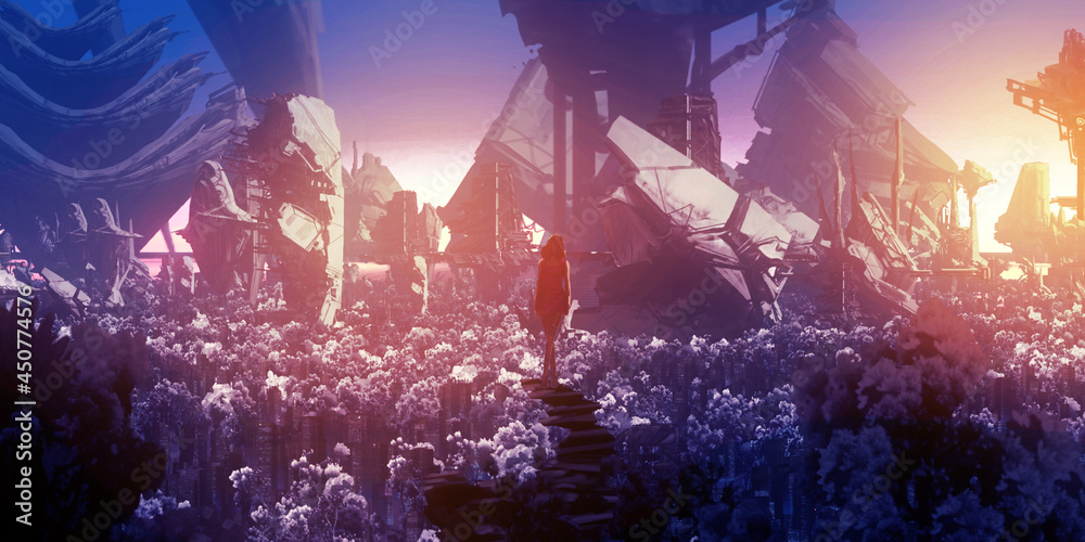 Futuristic science fiction panorama. Digital art. Fantasy scenery ...