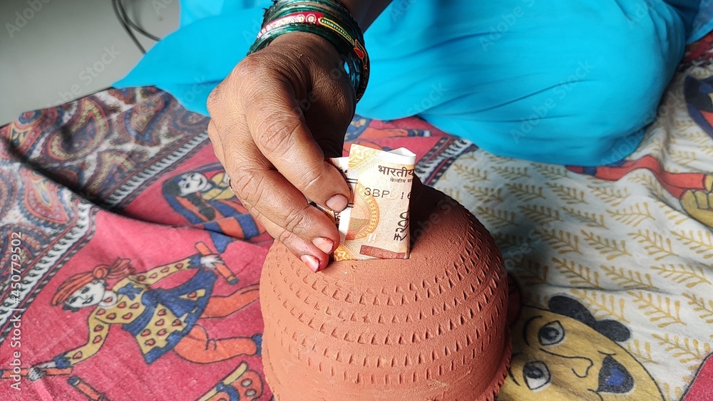 indian piggy bank, indian currency note, indian money, lady save money ...