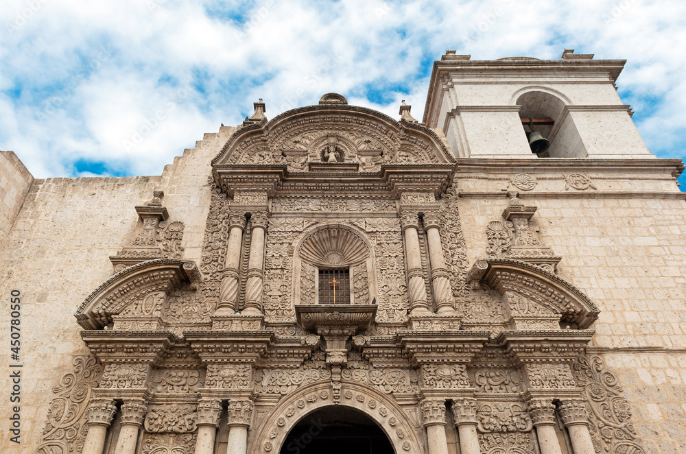 Jesuit monastery facade in indigenous baroque style made of white ...