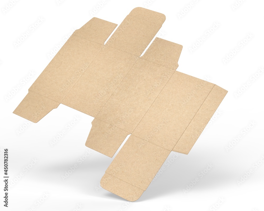 Blank unfolded paper packaging box template, 3d render illustration ...