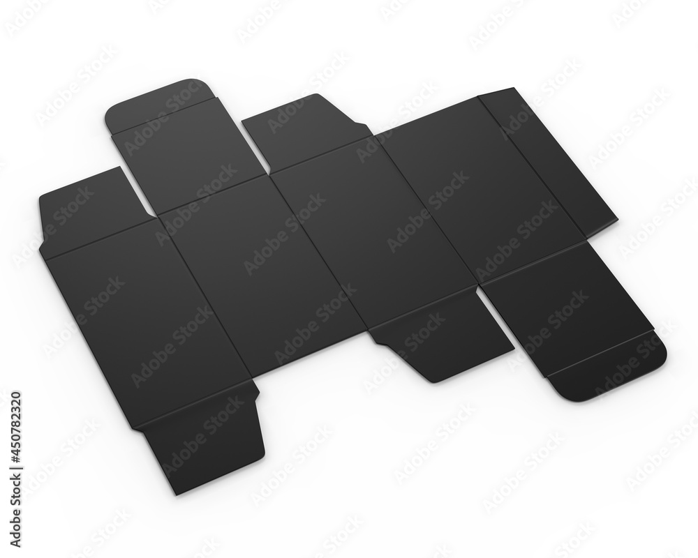 Blank unfolded paper packaging box template, 3d render illustration ...