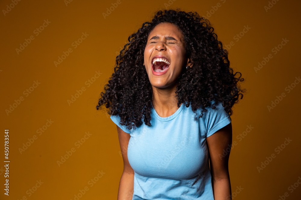 Angry young woman victim of domestic violence and abuse having nervous ...