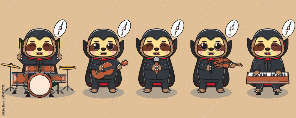 Cute Character Cartoon of Sloth play a musical instrument. Sloth with ...