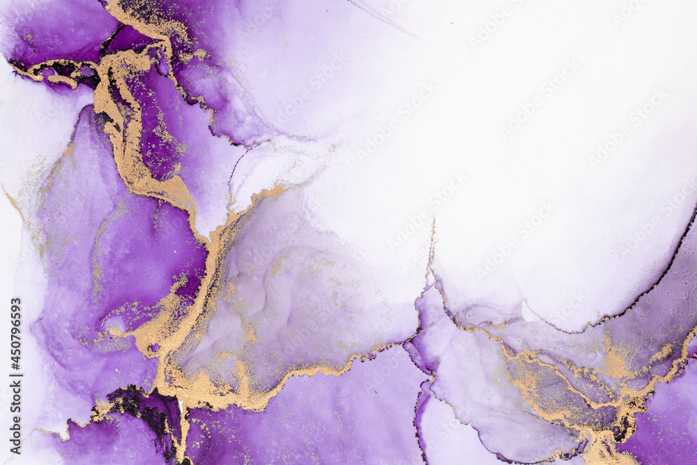 Purple gold abstract background of marble liquid ink art painting on ...