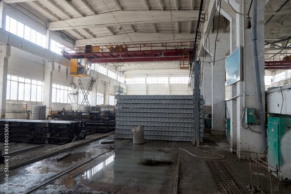 inside view of the workshop for the production of reinforced concrete ...