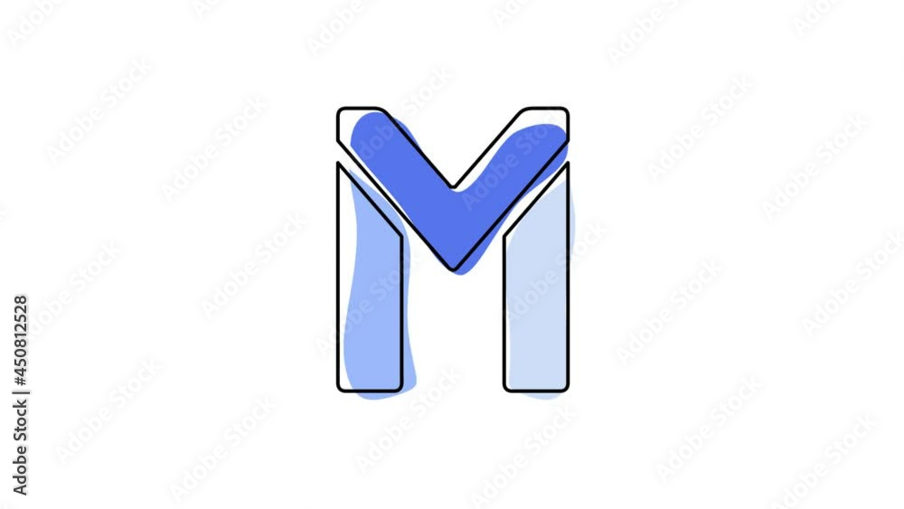 Letter M. 4K video. Blue font animated isolated on clear white ...