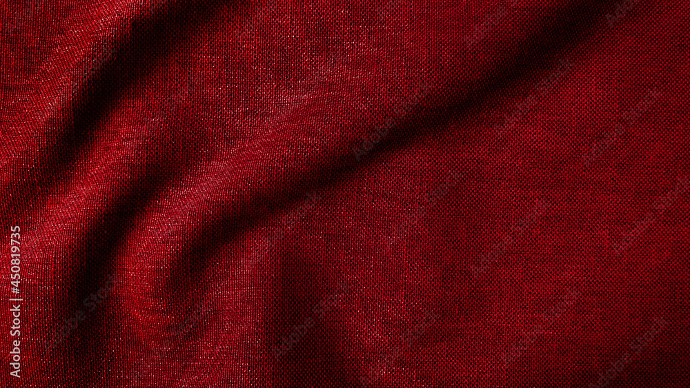 close up texture of creased fabric. red woolen fabric. red wavy cloth ...