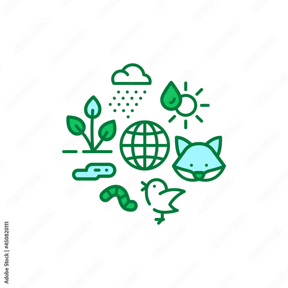 Ecosystem color line icon. Sustainable biodiversity and animal friendly ...