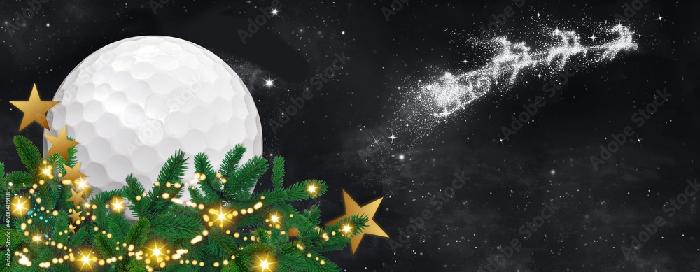 Golf christmas banner with space for text and dark christmas background ...