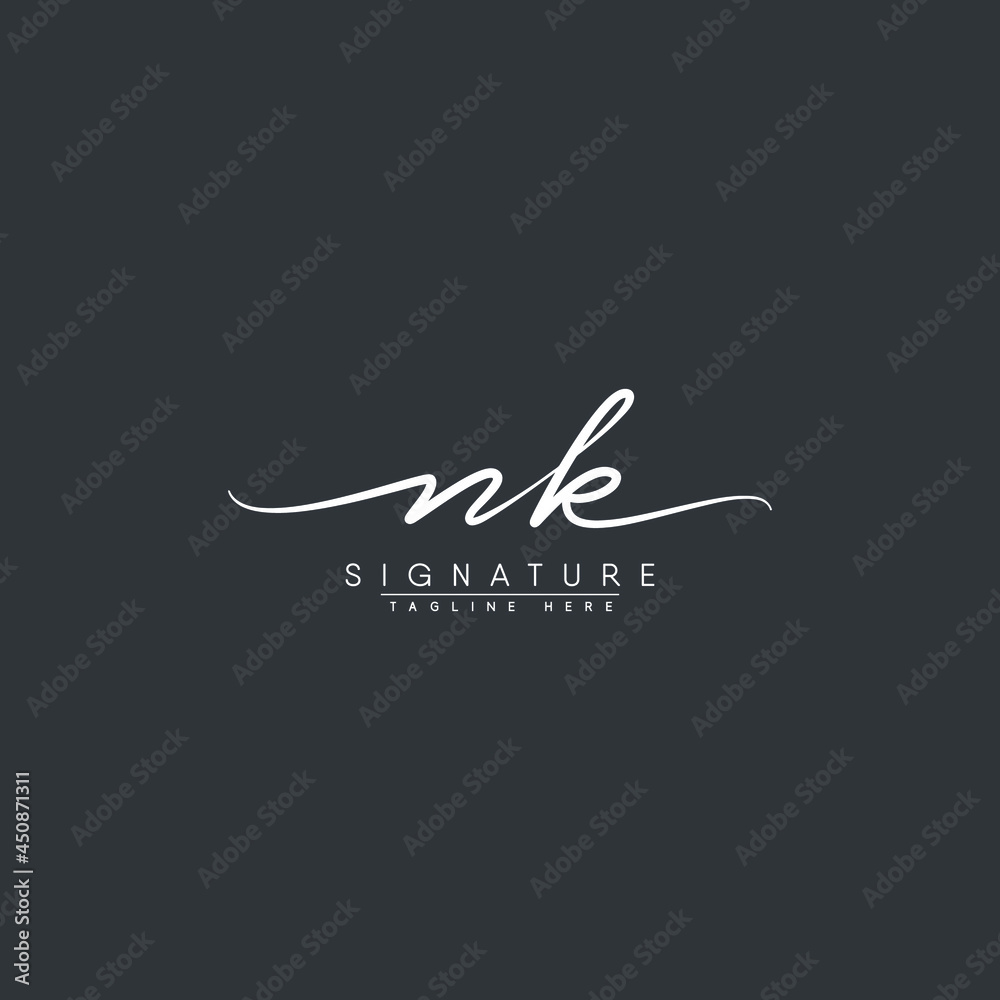 Initial Letter NK Logo - Hand Drawn Signature Logo Stock Vector | Adobe ...