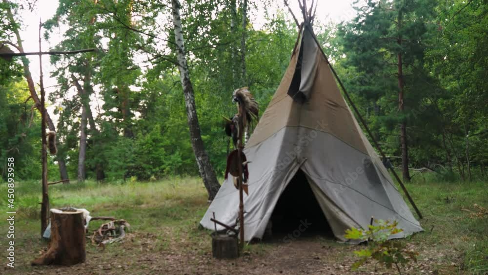 Vidéo Stock Forest home of the Indians. Wigwam indian teepee. The life ...