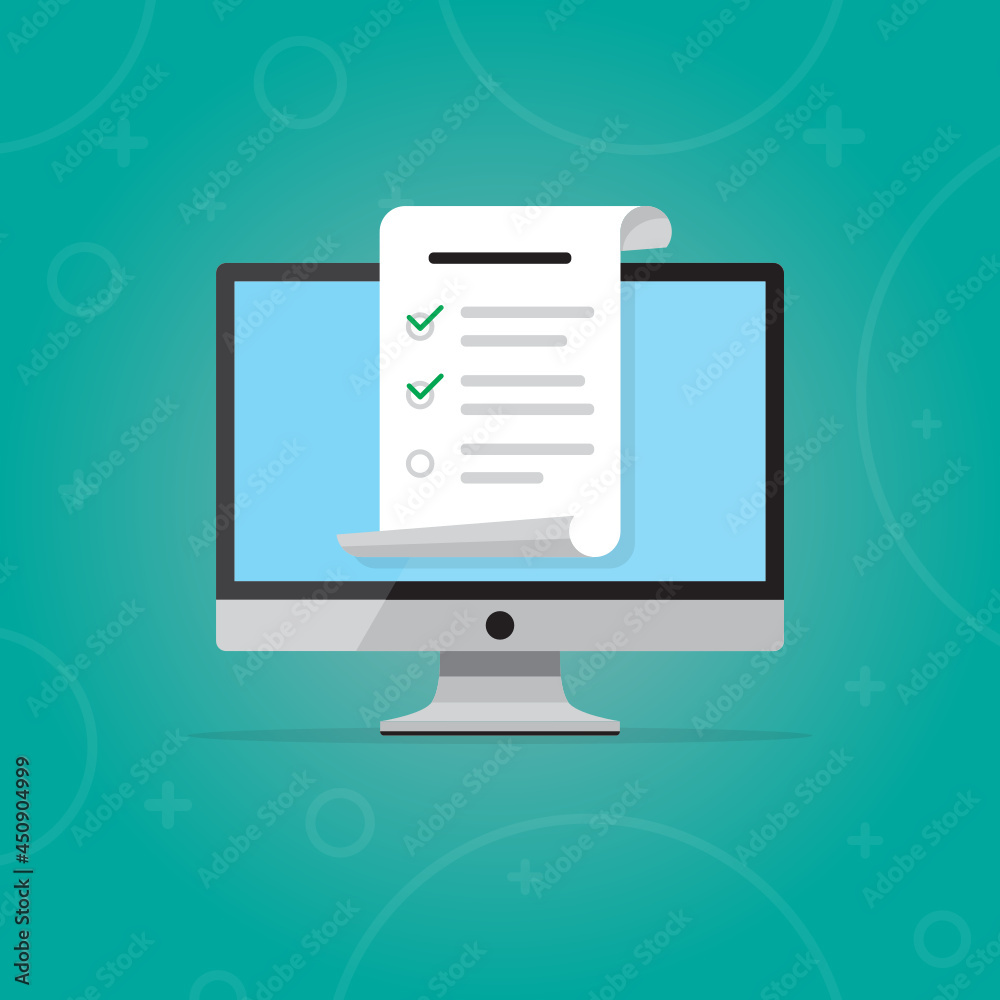 Computer flat design vector illustration. Desktop PC screen with to do ...