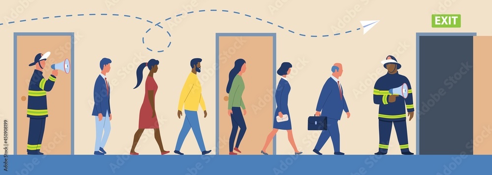 Employees leaving office in life-threatening situation under firemen ...