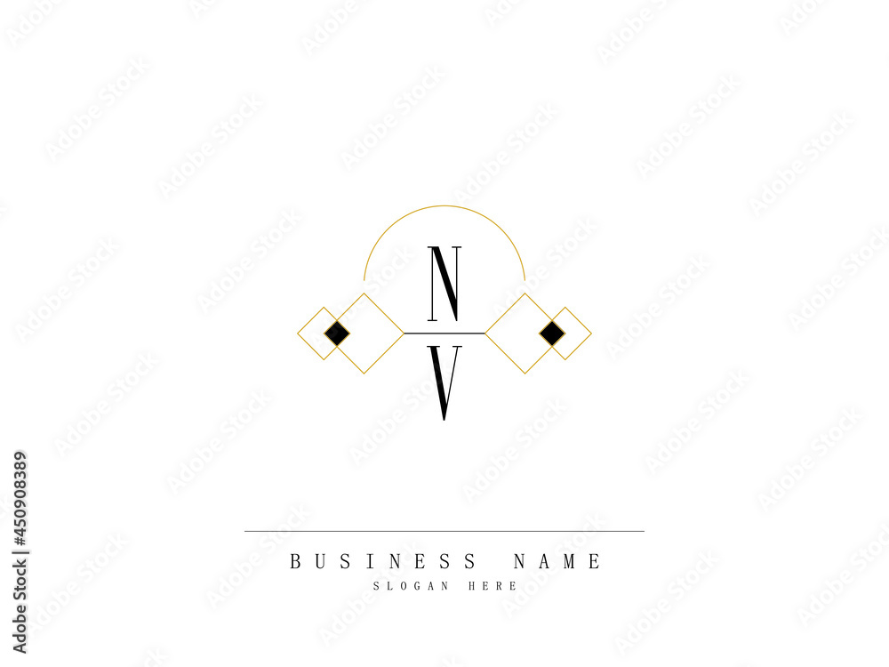 Letter NV Logo, Creative nv Logo Template with Creative Line Art ...