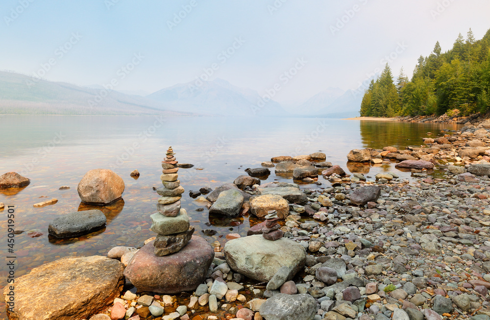 Balanced Rocks at Lake McDonald. Lake McDonald is the largest lake in ...