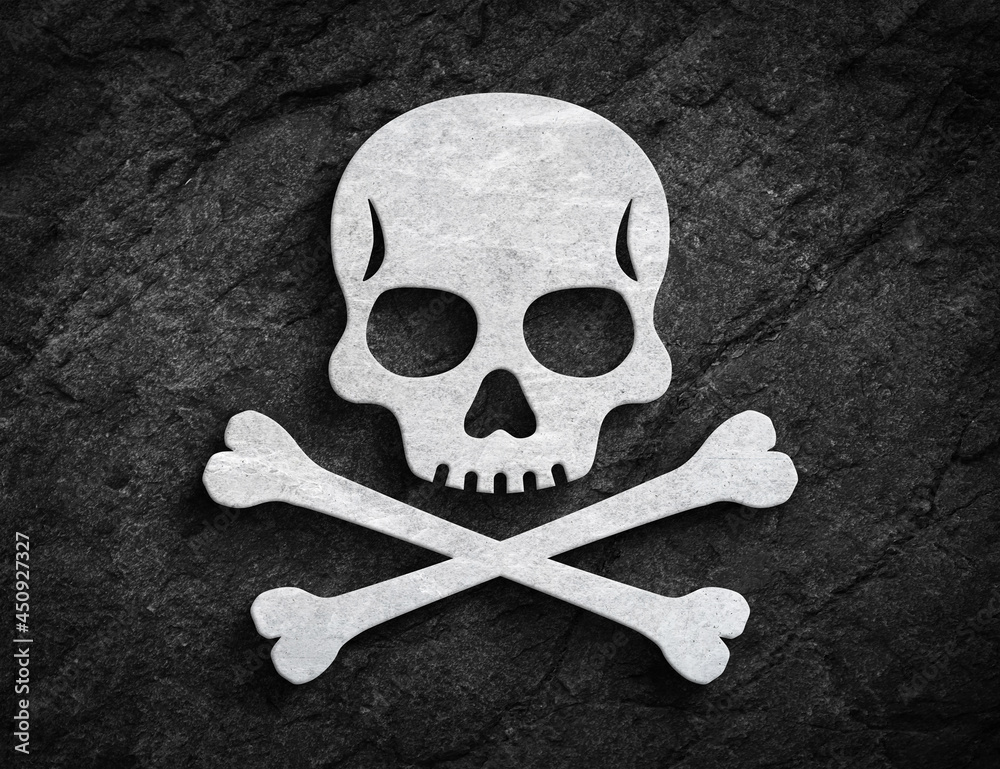 Human skull symbol with crossbones symbol stone wall background Stock ...