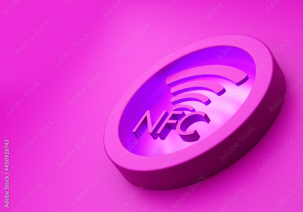 NFC technology symbol. NFC sign on pink background. Three-dimensional ...