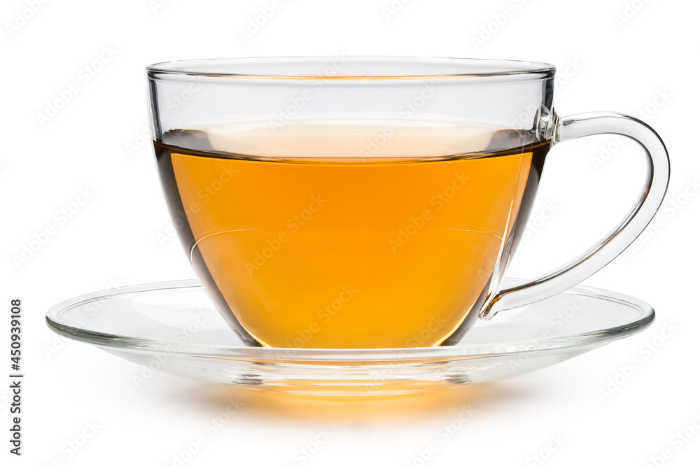 Tea. Cup of classic black tea. Clear glass Teacup and saucer. Good ...