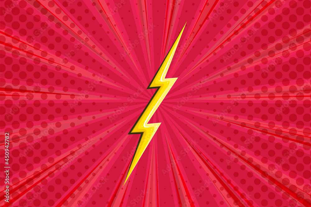 Superhero halftoned background with lightning. Red comic design with ...