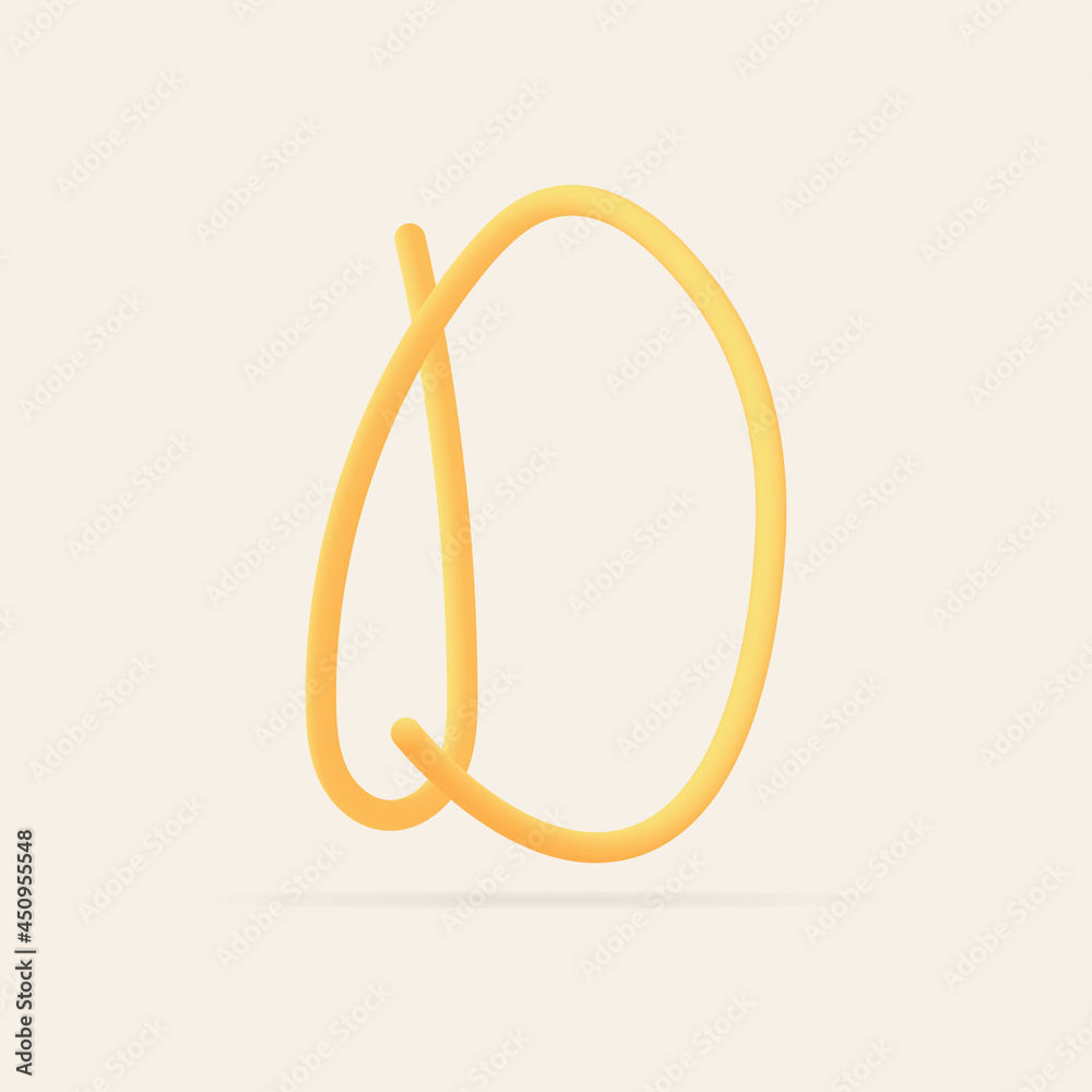 D letter spaghetti design. Vector hand draw realistic food font ...