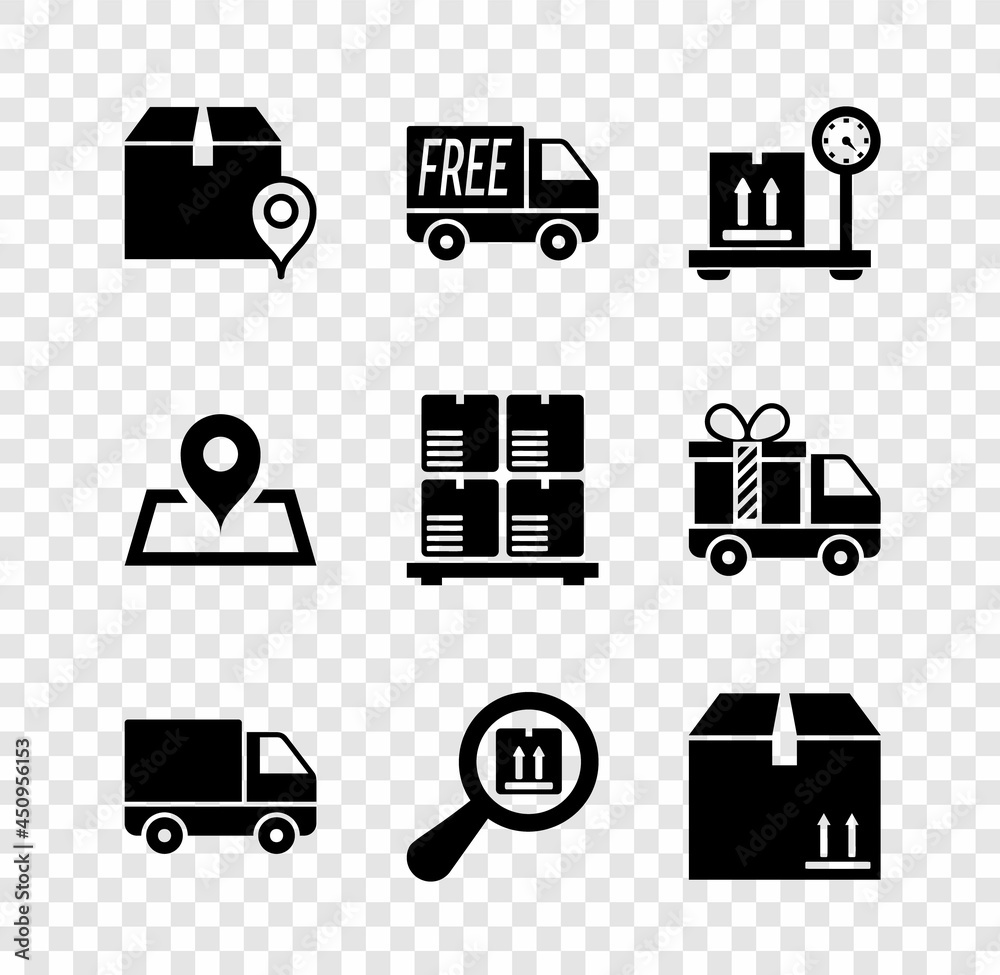 Set Location with cardboard box, Free delivery service, Scale, Delivery cargo truck vehicle ...