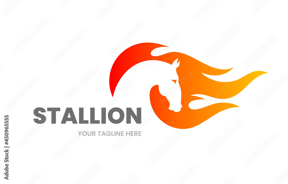 Stallion logo template. Abstract horse silhouette with fire flame ...