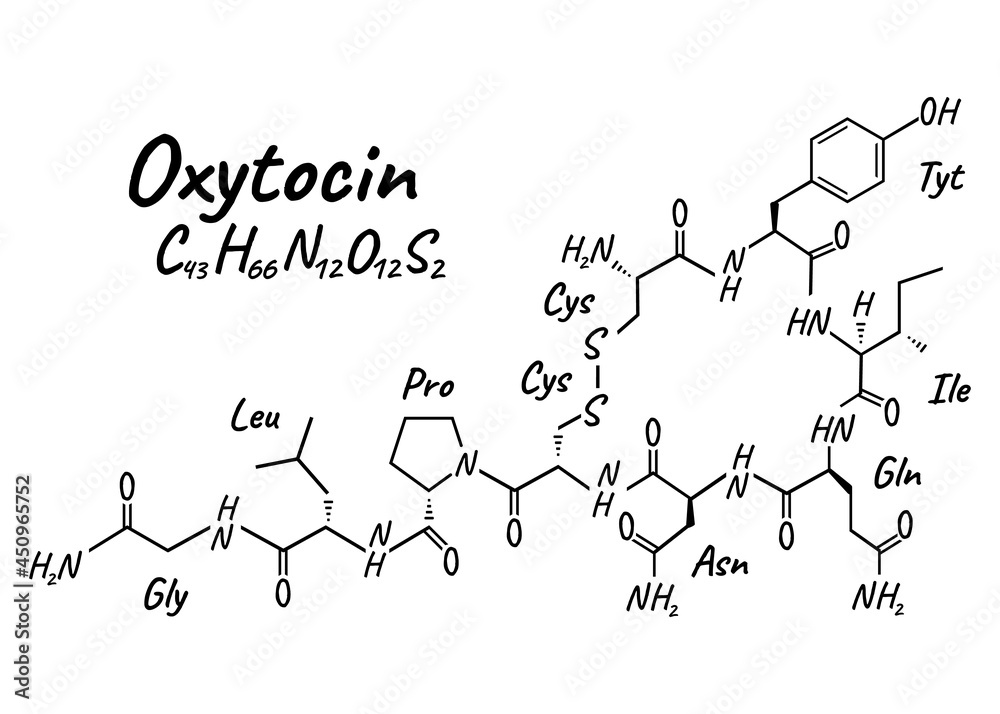 Vetor de Human hormone oxytocin concept chemical skeletal formula icon ...
