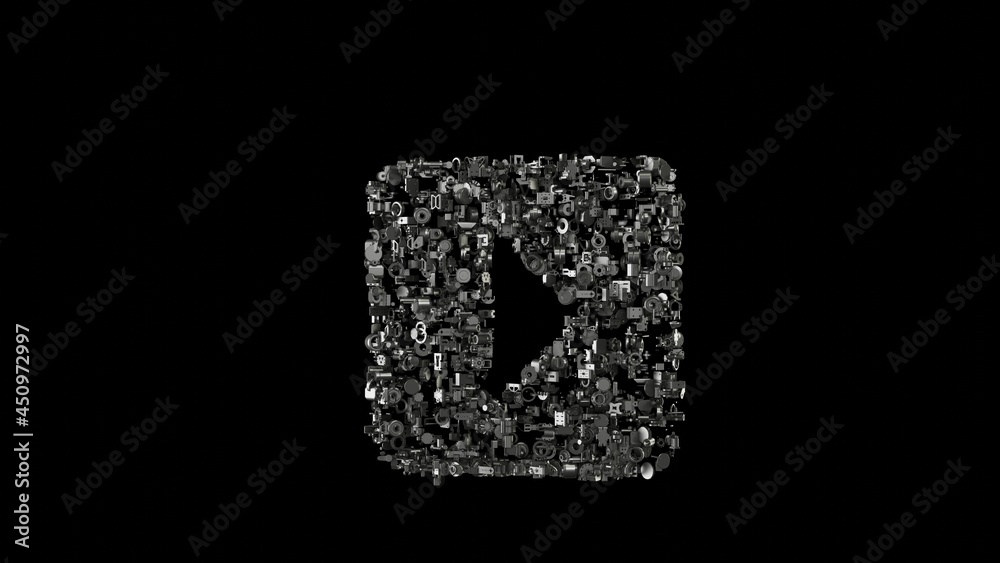 3d rendering mechanical parts in shape of symbol of caret square right ...