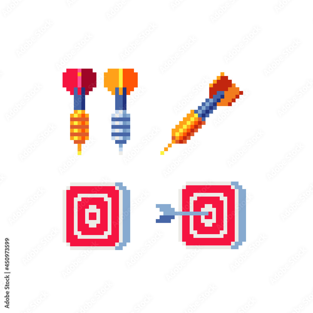 Target and arrow, Darts. Advertise icon. Pixel art style. Goal setting ...