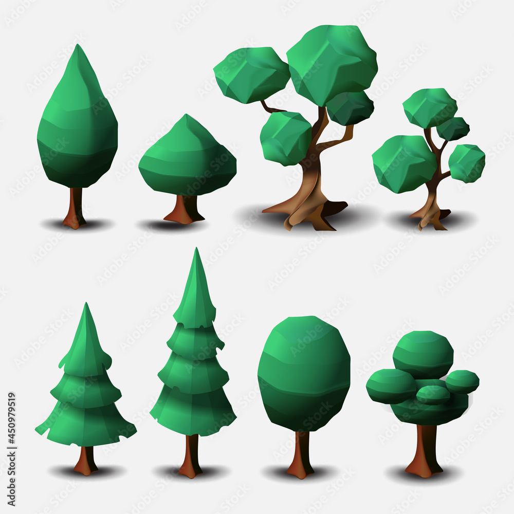 Vector set of deciduous and coniferous trees isolated on a white ...