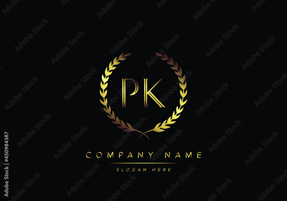 Alphabet letters PK monogram logo, gold color, luxury style Stock ...