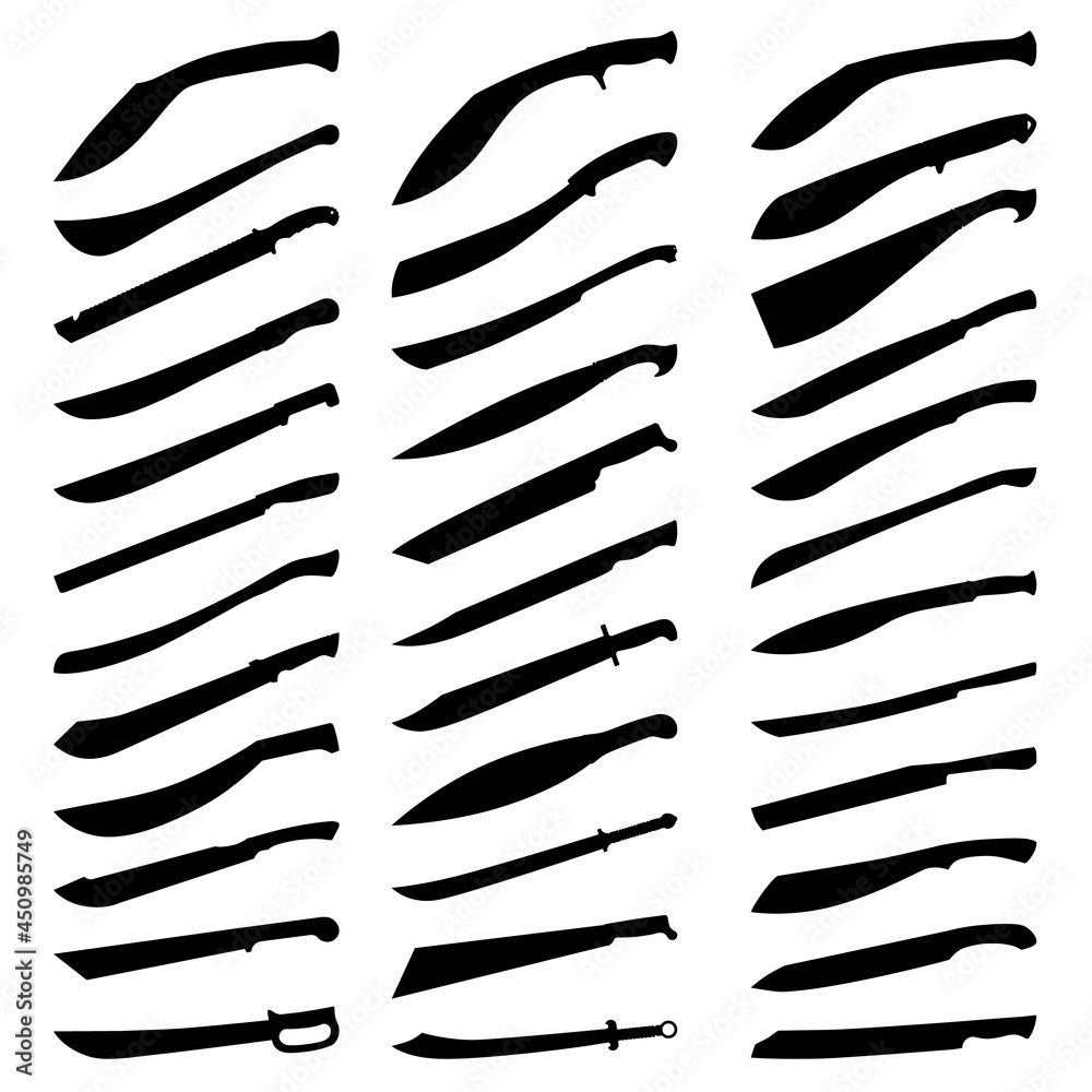 Machete vector silhouette icon set isolated on white background Stock ...