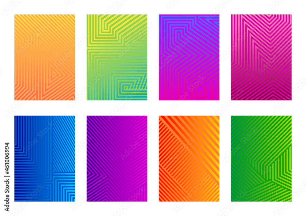 Cover design template set with abstract intersection lines different color gradient style on ...