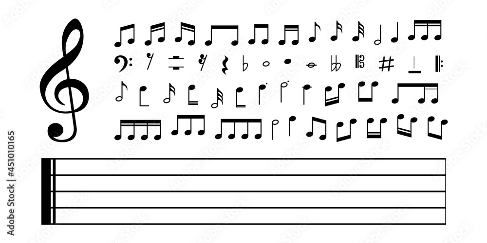 Collection of Music notes. Musical key signs. Vector symbols on white ...