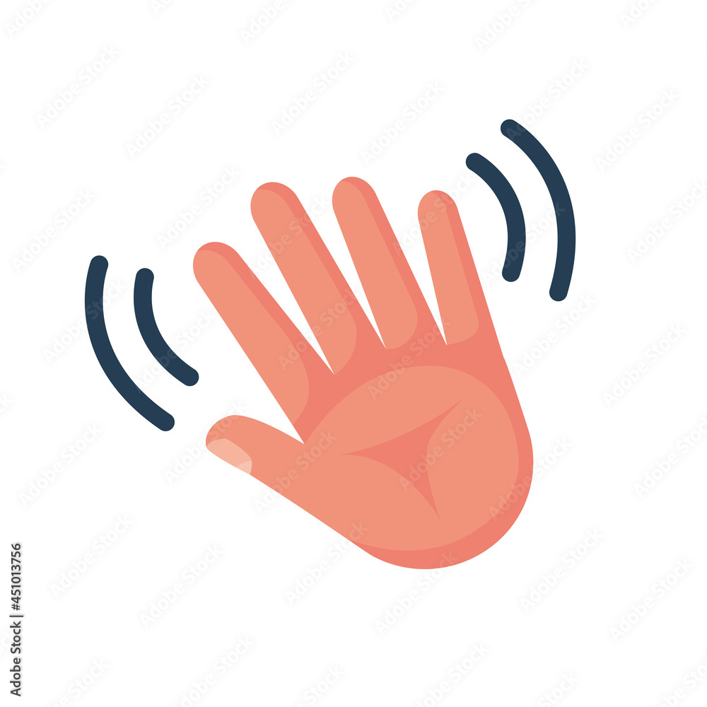 Hand waving. Gesture emoji. Hi emoticon palm. Greeting in chat. Vector ...