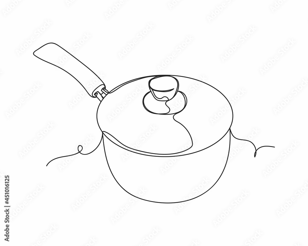 Continuous one line drawing of professional pot cooker in silhouette on ...