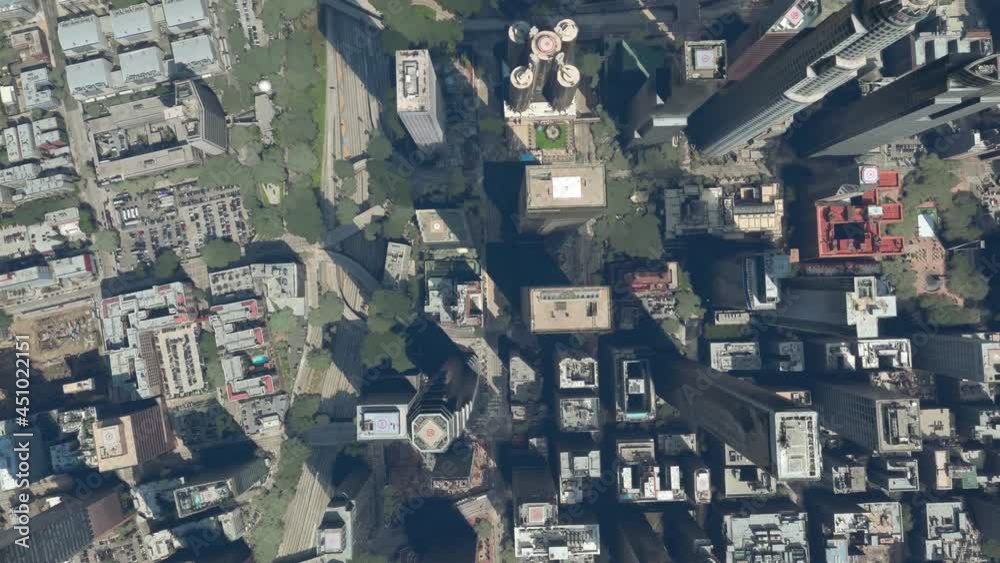 Aerial top down view of downtown Los Angeles (DTLA) is the central ...