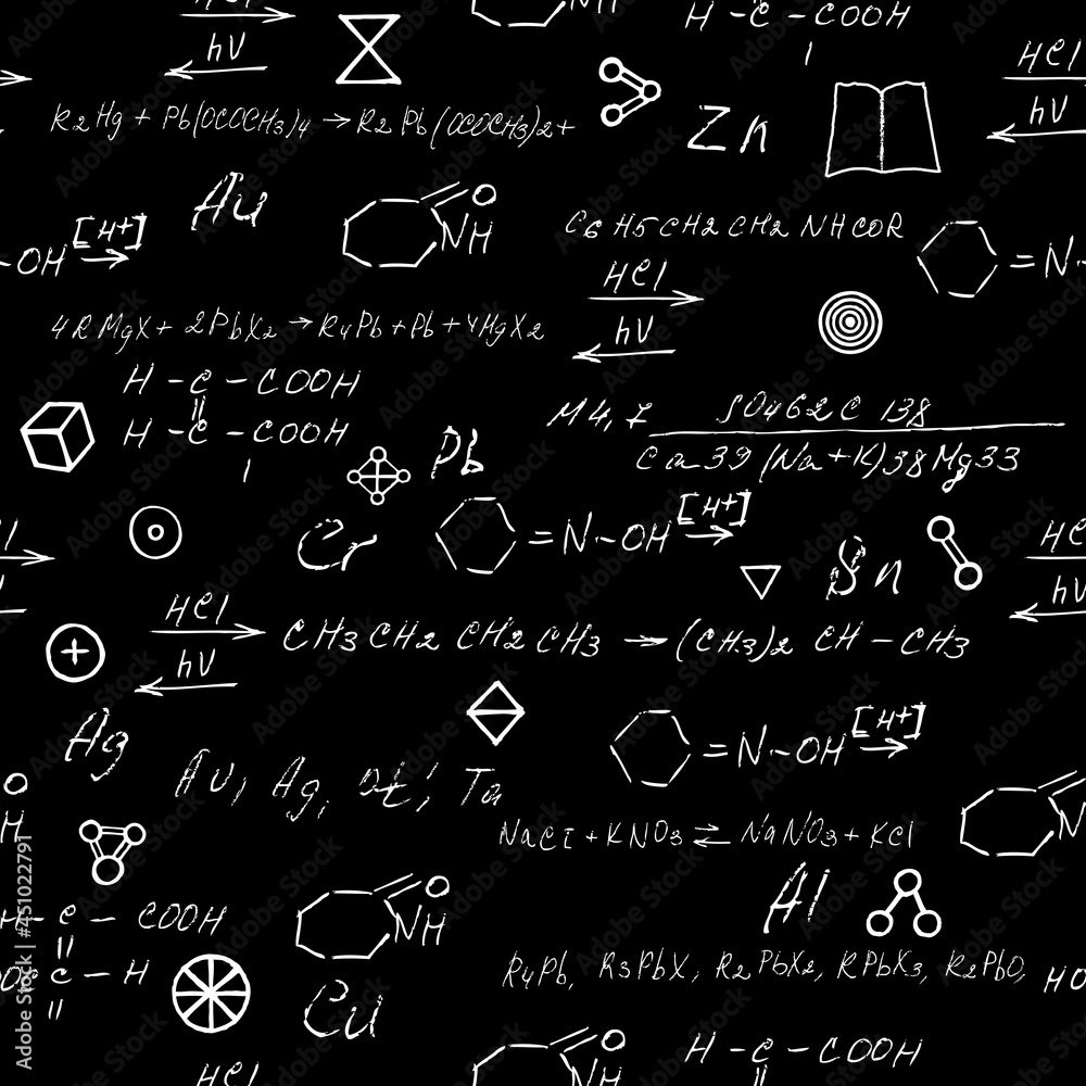 Seamless endless pattern background with handwritten chemistry formulas ...