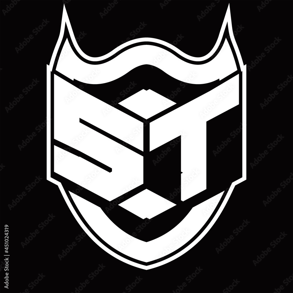 ST Logo monogram design isolated with shield shape design template ...