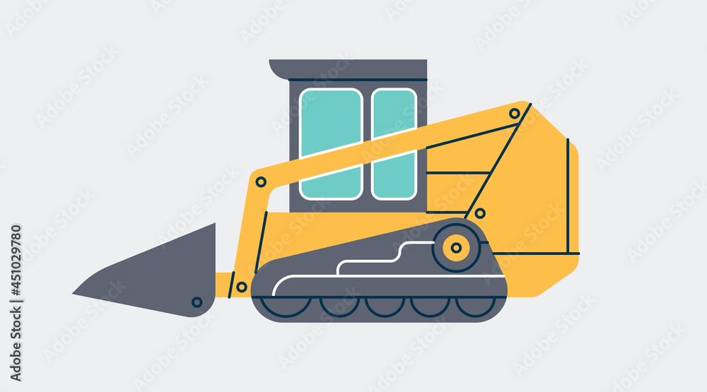 Tracked loader isolated simple flat vector illustration. Excavator ...