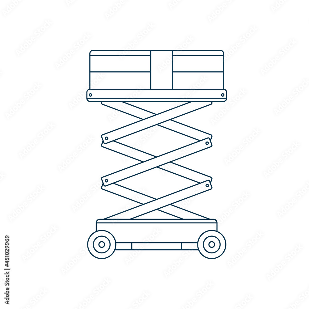 Powered Scissor Lift outline vector illustration. Elevator industrial ...