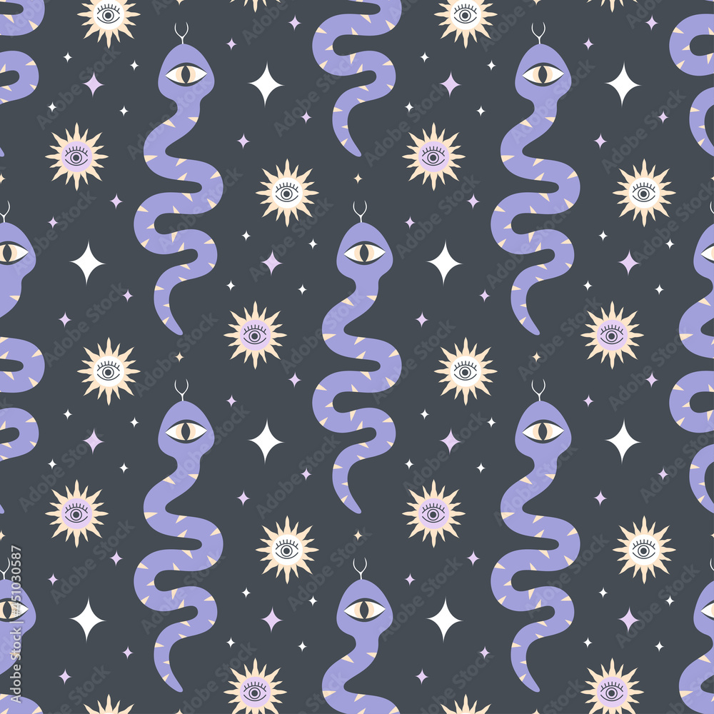 snake seamless pattern on black, halloween magic background 素材庫向量圖 ...