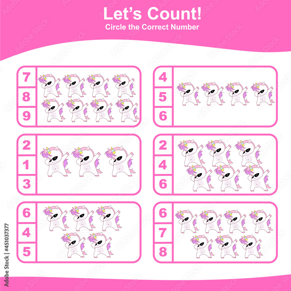 Vetor de Count and Match Unicorn Game for kids. Unicorn counting game ...