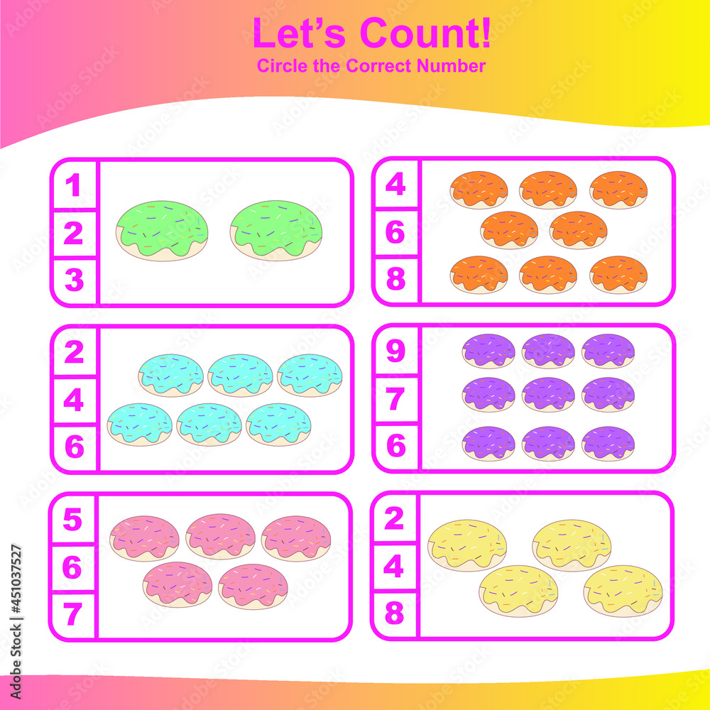 Count and Match Colorful Donuts Game for kids. Preschool counting game ...