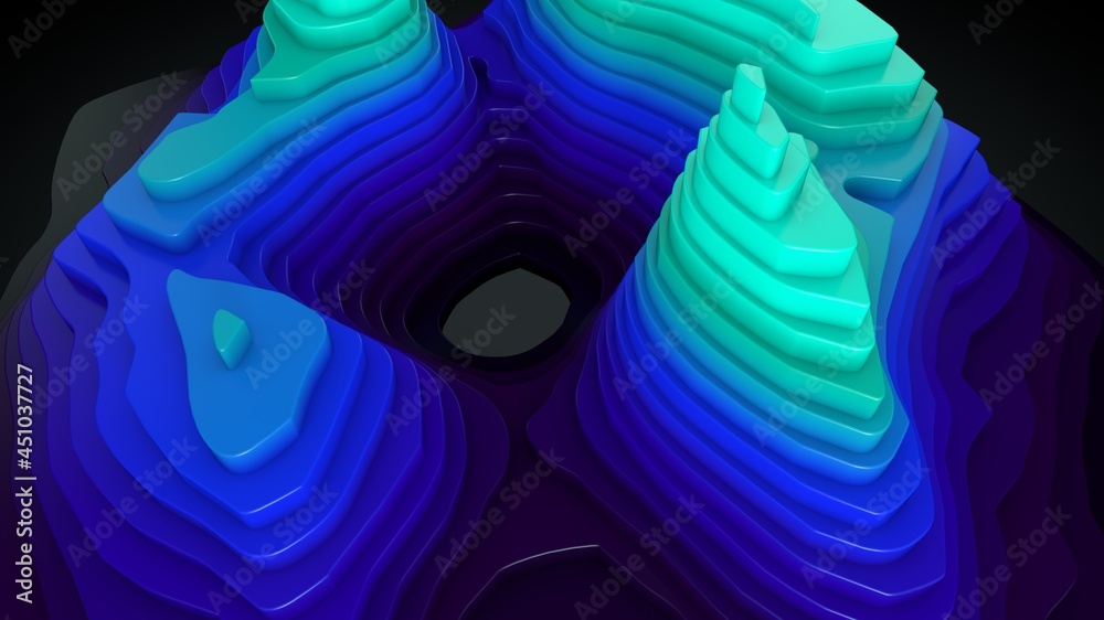 Modelo abstracto 3d de ondas con degradado. Render tridimensional de ...